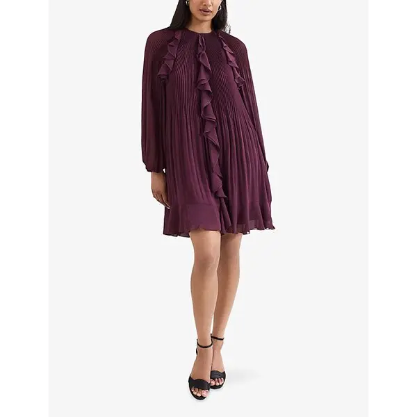 Phase Eight Womens Burgundy Layla Pleated Woven Mini Dress 18