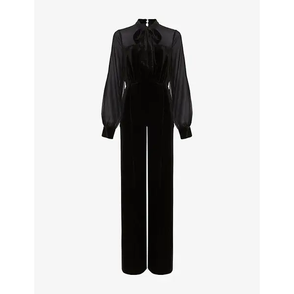 PHASE EIGHT Magie Tie-neck Long-sleeve Woven Jumpsuit - Black
