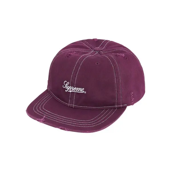 Supreme Distressed Script 6-panel Cap - Purple