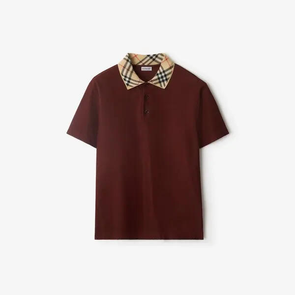 Burberry Check Collar Cotton Polo Shirt - Box Red