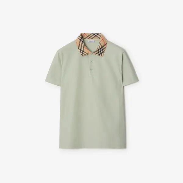 Burberry Check Collar Cotton Polo Shirt - Seafoam Green