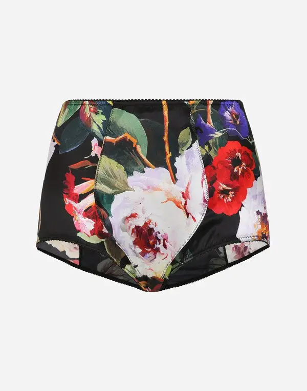 Dolce & Gabbana Satin High-waisted Panties With Rose Garden - Print