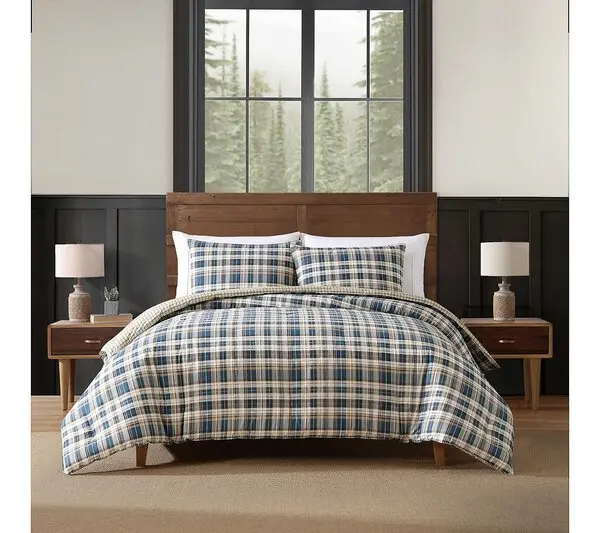 Eddie Bauer Port Gamble Blue Cotton Twin Duvet Cover Set - One-color