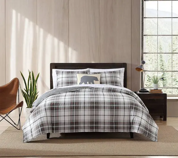 Eddie Bauer Alder Plaid Grey Cotton Full/queen Comforter Set - One-color