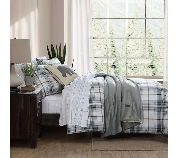 Eddie Bauer Alder Plaid Blue Cotton King Comfor Ter Set
