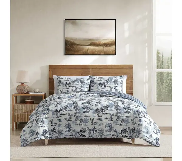 Eddie Bauer Vintage Blue Toile Cotton Twin Comf Orter Set - One-color