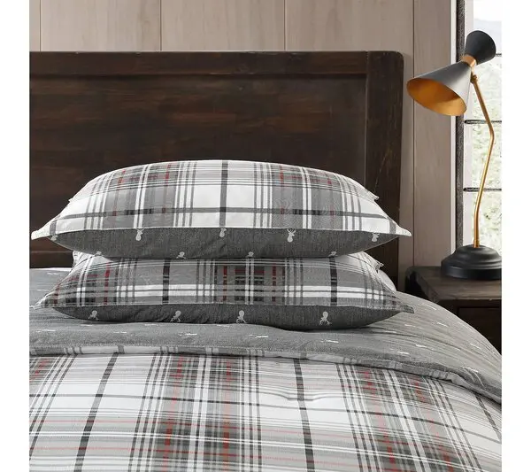 Eddie Bauer Alder Plaid Grey Cotton King Comfor Ter Set