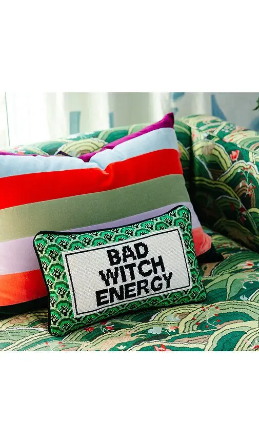 FURBISH Bad Witch Energy Needlepoint Pillow In Green