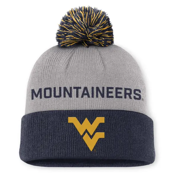 Nike West Virginia Primetime Peak College Cuffed Pom Beanie - Grey