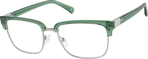 Zenni Browline Eyeglasses Recycled Metal + Bio-base Full Rim Frame - Green