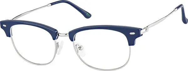 Zenni Browline Eyeglasses Recycled Metal + Bio-base Full Rim Frame - Navy
