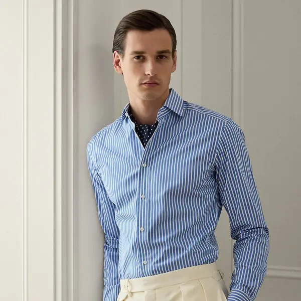 Ralph Lauren Bengal-stripe Poplin Shirt - Medium Blue And White