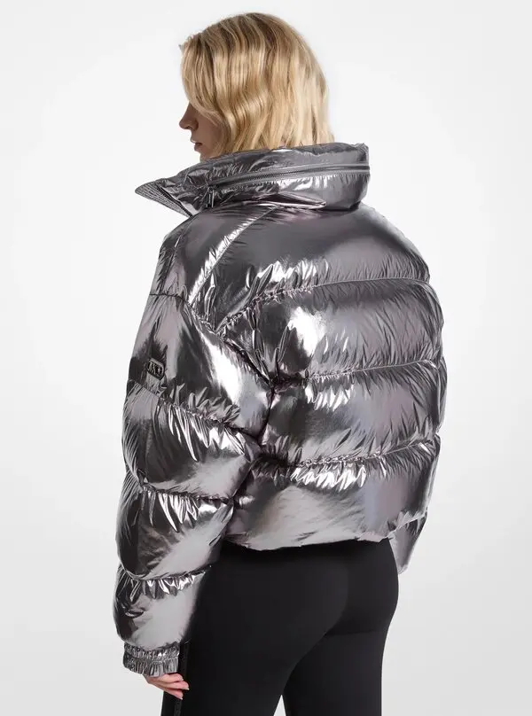 Michael Kors Metallic Nylon Ciré Puffer Jacket