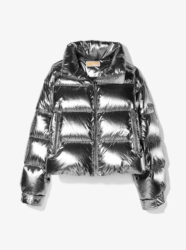 Michael Kors Metallic Nylon Ciré Puffer Jacket