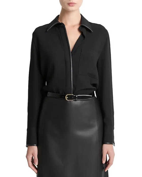 Vince Faux Leather Trim Blouse