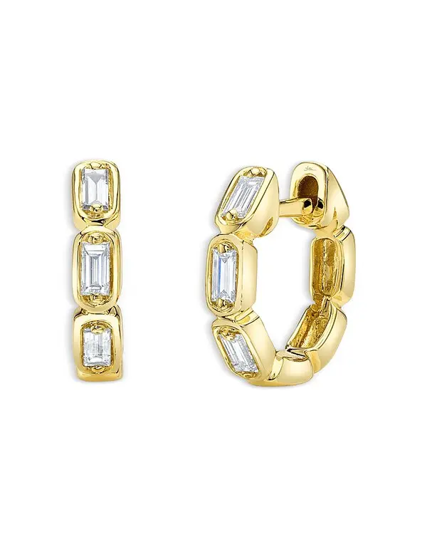 MOON & MEADOW Diamond Baguette Huggie Hoop Earrings - Gold