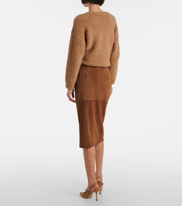 Max Mara Jerez Gathered Suede Pencil Skirt