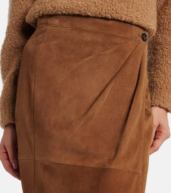Max Mara Jerez Gathered Suede Pencil Skirt