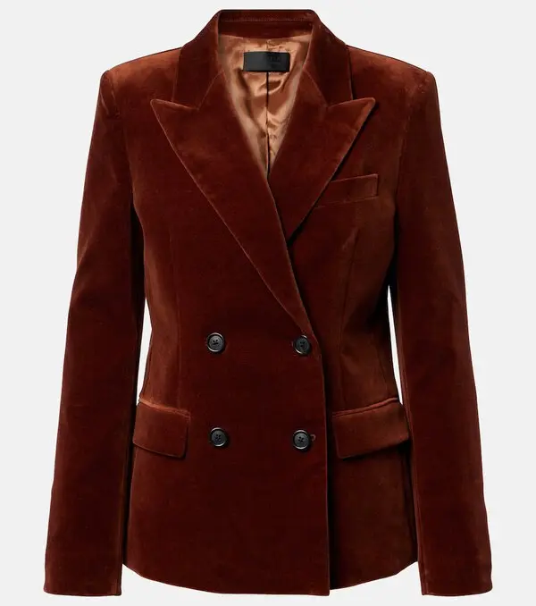 NILI LOTAN Veda Double-breasted Velvet Blazer - Brown