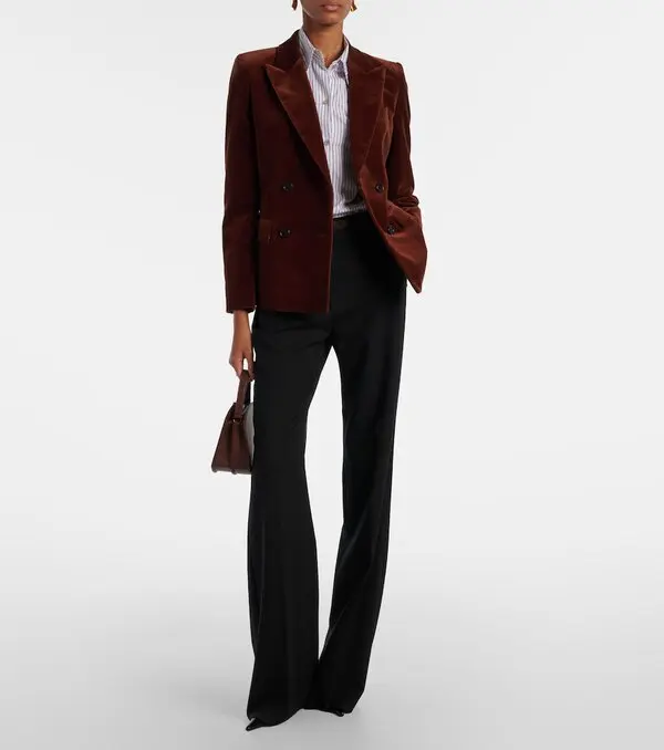 NILI LOTAN Veda Double-breasted Velvet Blazer - Brown