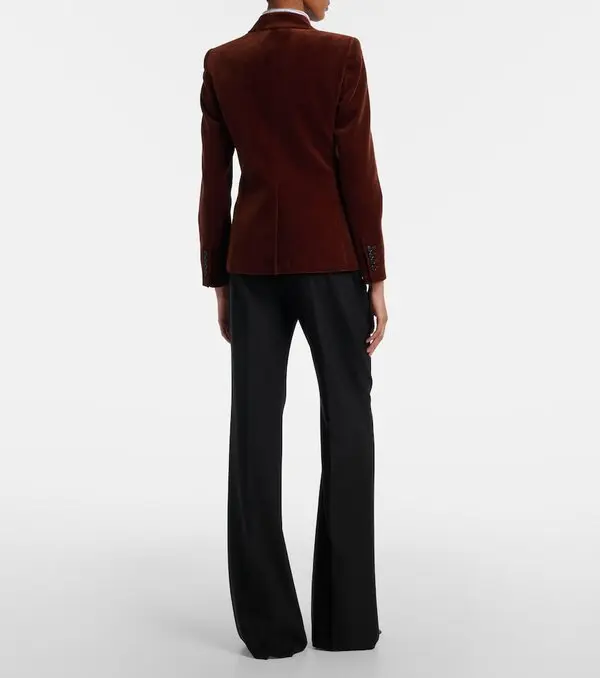 NILI LOTAN Veda Double-breasted Velvet Blazer - Brown