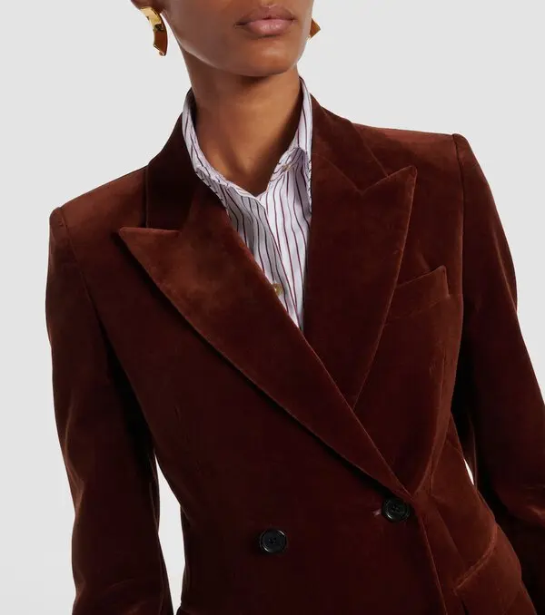 NILI LOTAN Veda Double-breasted Velvet Blazer - Brown