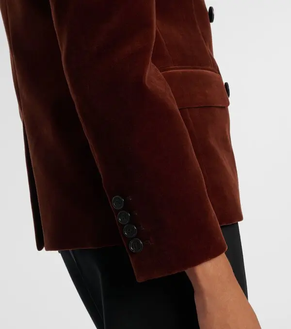NILI LOTAN Veda Double-breasted Velvet Blazer - Brown