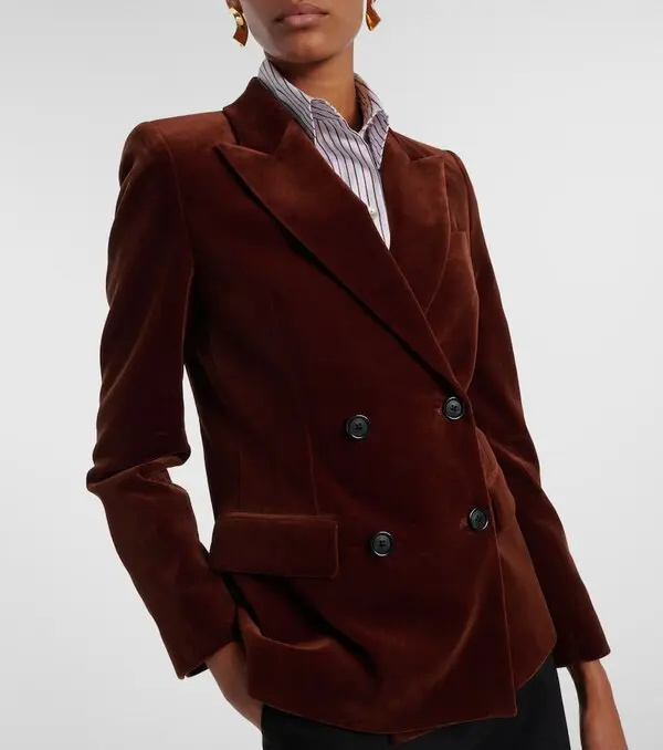 NILI LOTAN Veda Double-breasted Velvet Blazer - Brown