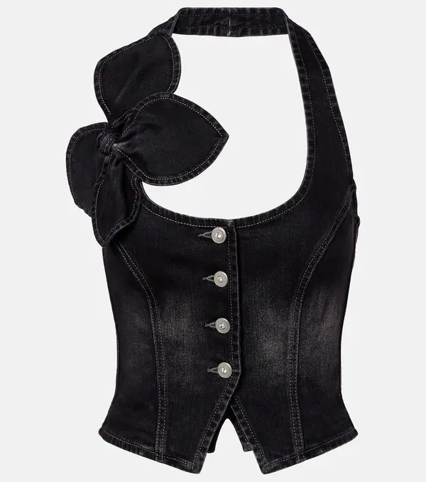 AREA Bow-detail Denim Top