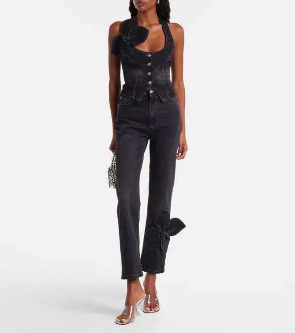 AREA Bow-detail Denim Top
