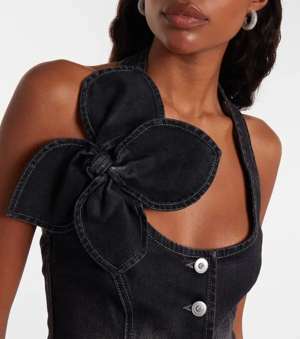 AREA Bow-detail Denim Top