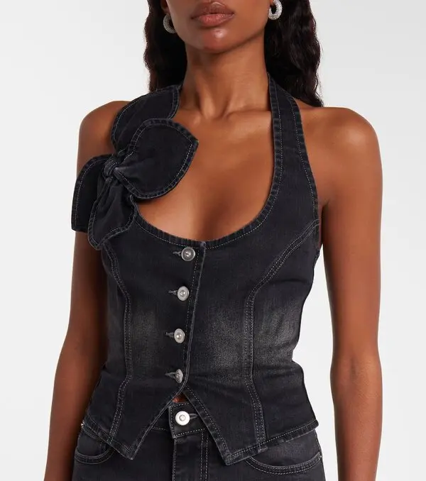 AREA Bow-detail Denim Top