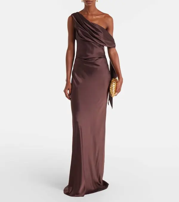 THE SEI Draped Asymmetrical Silk Satin Gown