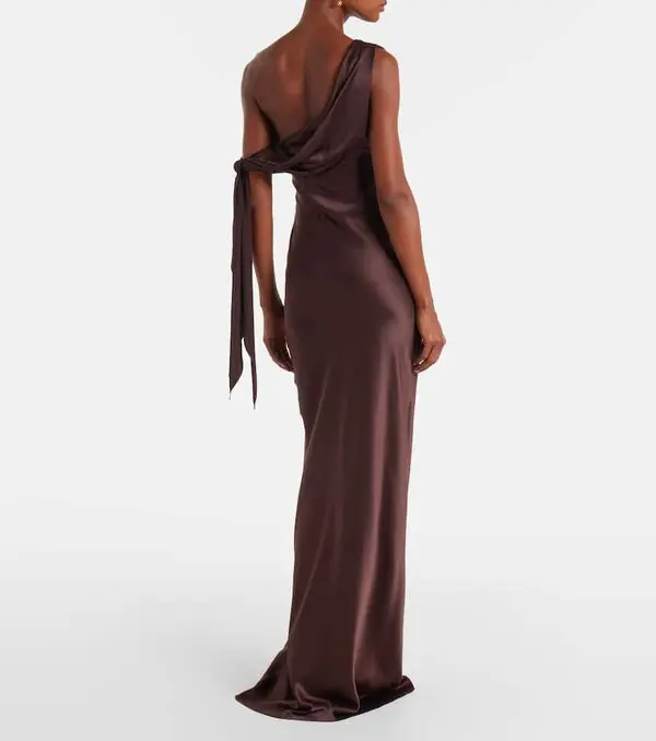 THE SEI Draped Asymmetrical Silk Satin Gown
