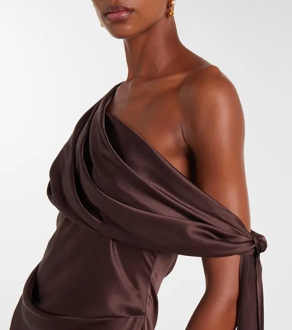 THE SEI Draped Asymmetrical Silk Satin Gown