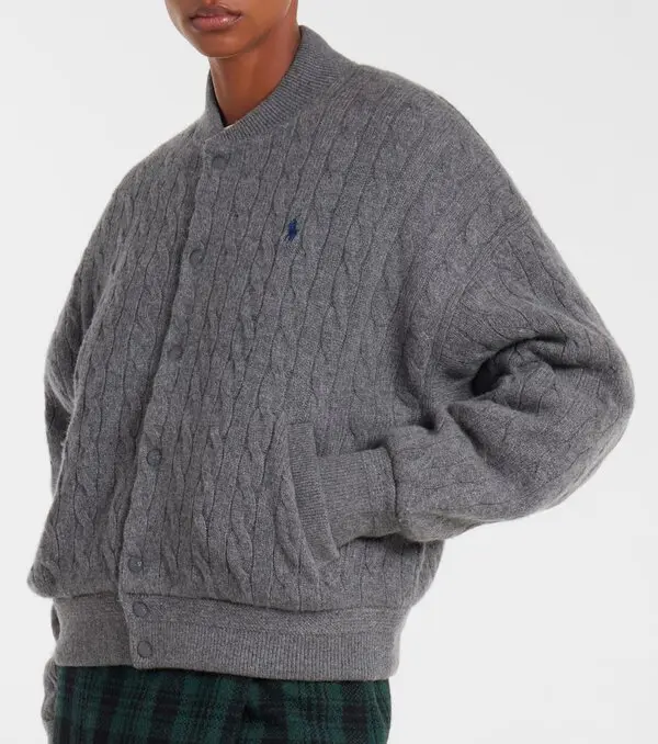 Polo Ralph Lauren Cable-knit Wool And Cashmere Bomber Jacket - Grey