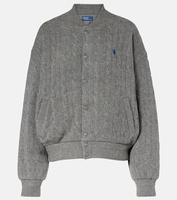 Polo Ralph Lauren Cable-knit Wool And Cashmere Bomber Jacket - Grey