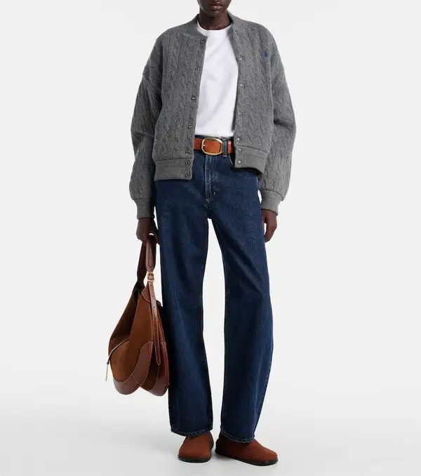Polo Ralph Lauren Cable-knit Wool And Cashmere Bomber Jacket - Grey