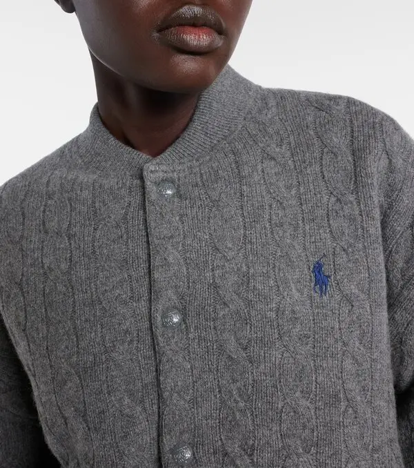 Polo Ralph Lauren Cable-knit Wool And Cashmere Bomber Jacket - Grey
