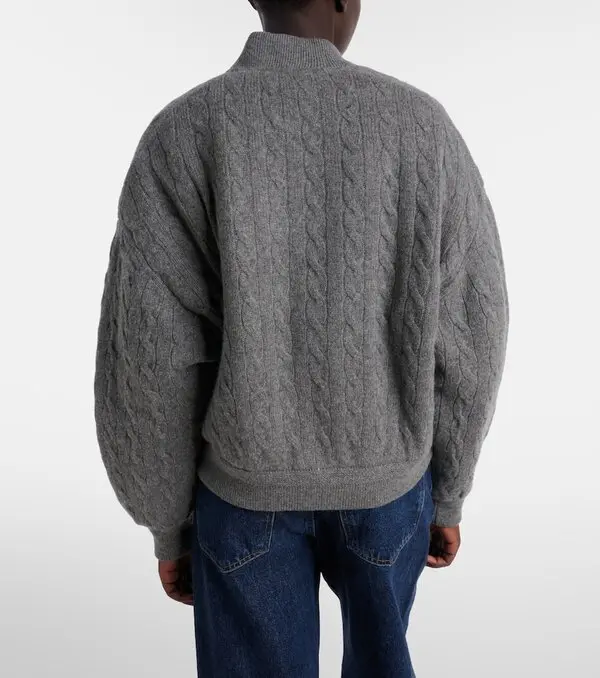 Polo Ralph Lauren Cable-knit Wool And Cashmere Bomber Jacket - Grey