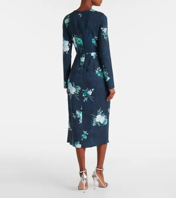 Erdem Floral Draped Cady Midi Dress