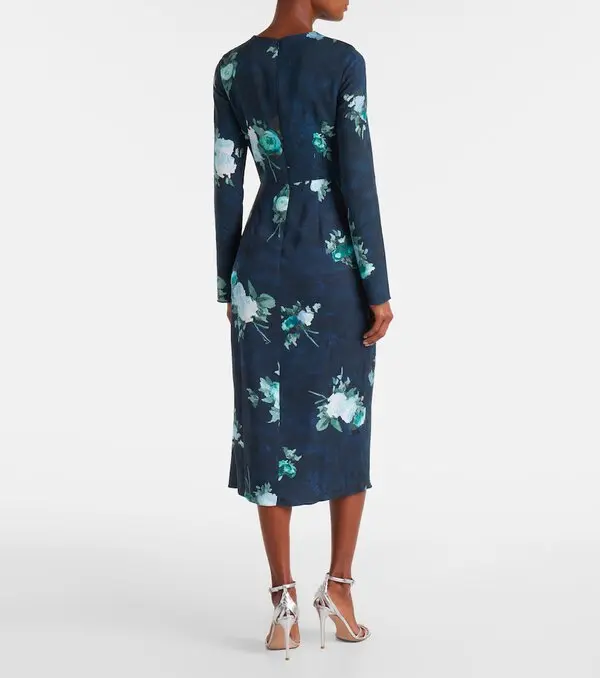 Erdem Floral Draped Cady Midi Dress - Blue