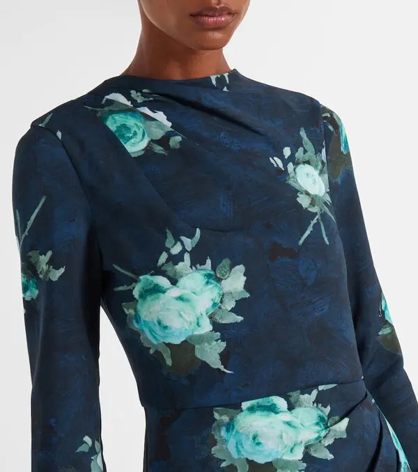 Erdem Floral Draped Cady Midi Dress - Blue