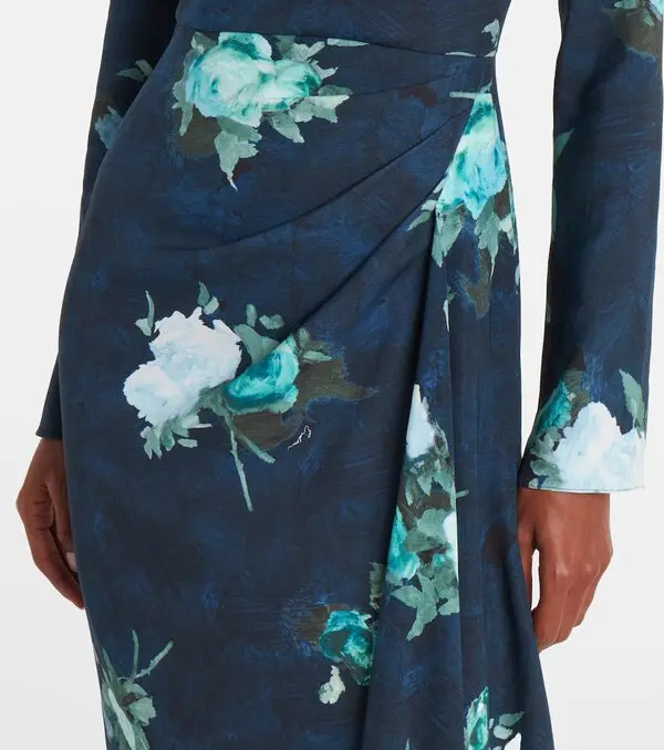 Erdem Floral Draped Cady Midi Dress - Blue