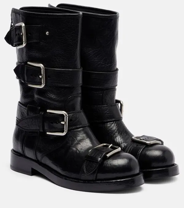 Dolce & Gabbana Leather Biker Boots - Black