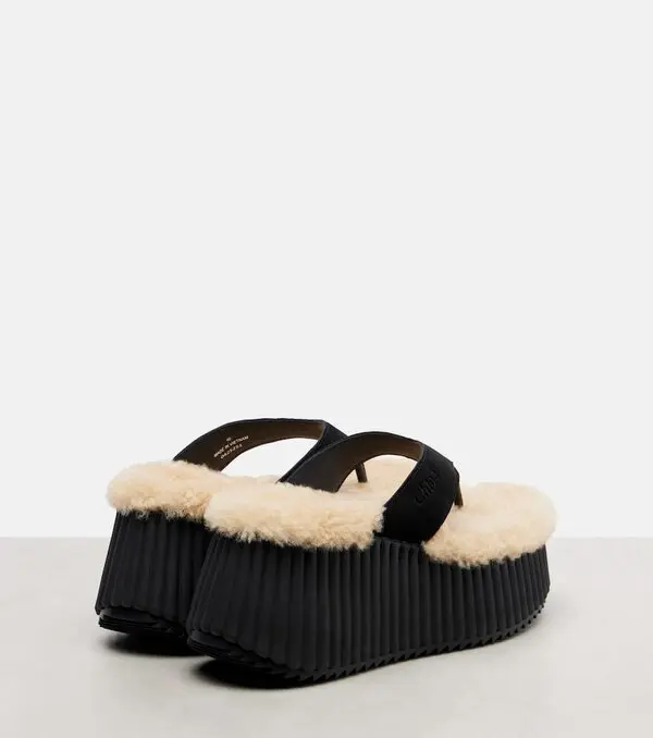 Chloé Nama 80 Suede Platform Thong Sandals - Black