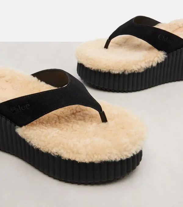 Chloé Nama 80 Suede Platform Thong Sandals - Black