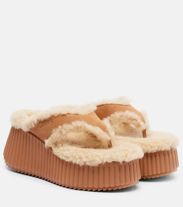 Chloé Nama 80 Suede Platform Thong Sandals - Brown