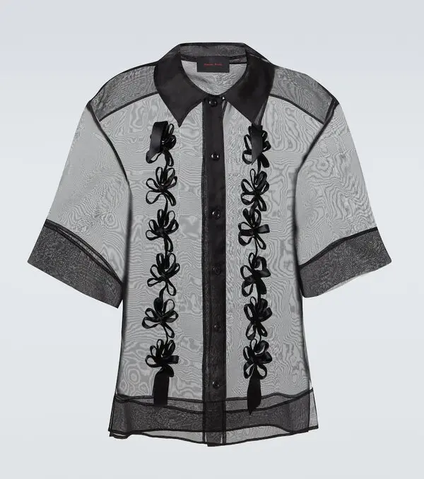 Simone Rocha Floral-appliqué Sheer Silk Shirt