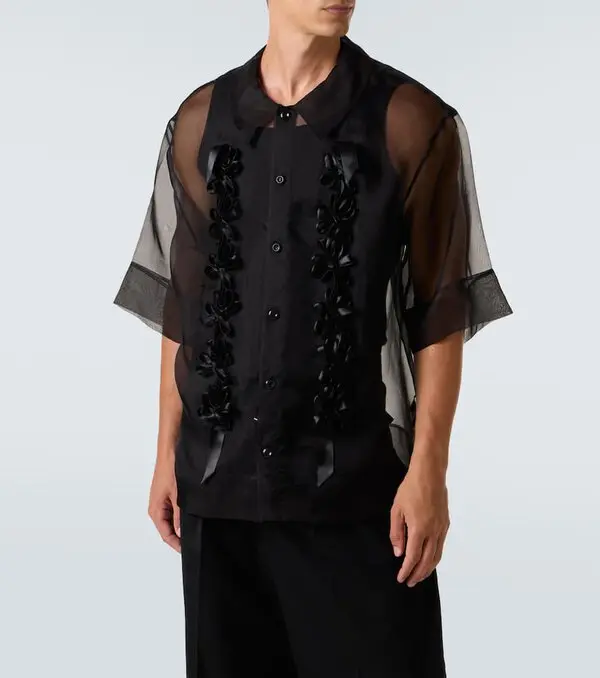 Simone Rocha Floral-appliqué Sheer Silk Shirt